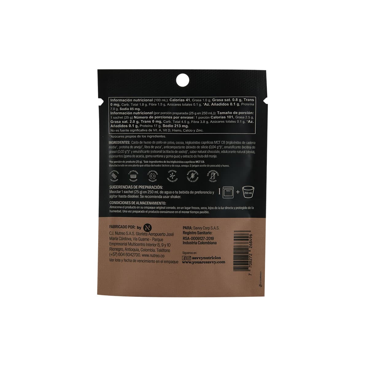 BONE BROTH POWER CHOCOLATE SACHET SAVVY * 25 GR – Frutos & Semillas